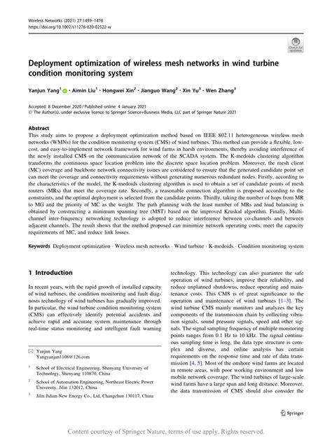 Deployment Optimization Of Wireless Mesh Networks In Wind Turbine