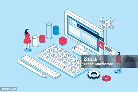 3d 아이소메트릭 디자인의 프로그래밍 개념입니다 코드 또는 스크립트로 작업하고 소프트웨어를 만들고 프로토타이핑하고 최적화 프로그램을 만드는 사람들 웹 그래픽을 위한 등각측정