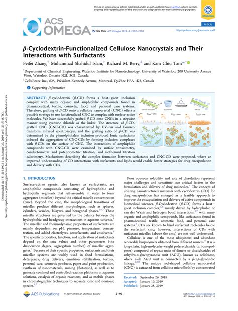 Pdf β Cyclodextrin Functionalized Cellulose Nanocrystals And Their Interactions With Surfactants