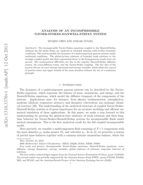Pdf Analysis Of An Incompressible Navier Stokes Maxwell Stefan System