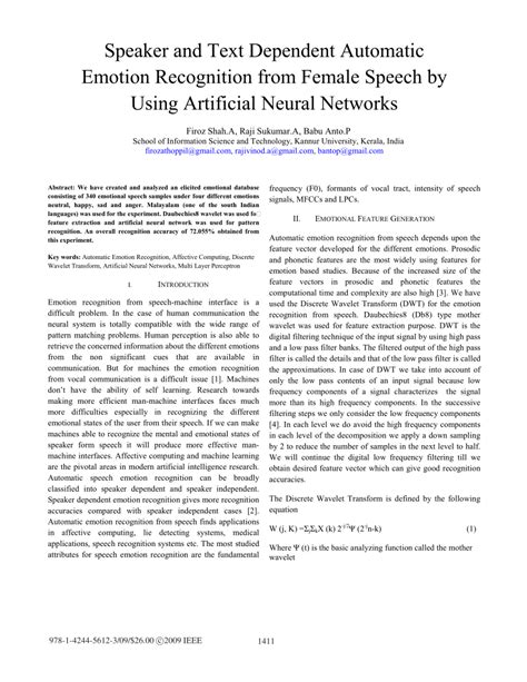 Pdf Speaker And Text Dependent Automatic Emotion Recognition From Female Speech By Using