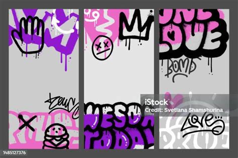 그래피티 포스터 또는 이야기 배경 세트 물감 비문 텍스트를 위한 복사 공간이 있는 거리 예술 회색 배경에 그런지 벽 장식 스타일의 디자인을 다룹니다 벡터 Eps10