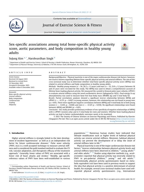 Pdf Sex Specific Associations Among Total Bone Specific Physical Activity Score Aortic
