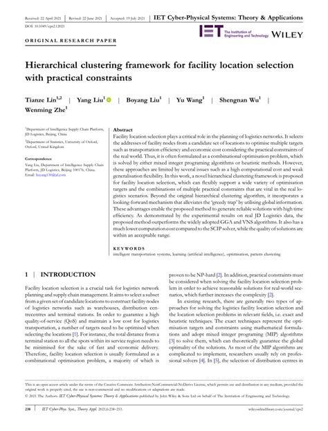 Pdf Hierarchical Clustering Framework For Facility Location Selection