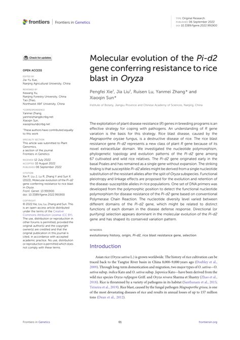 Pdf Molecular Evolution Of The Pi D2 Gene Conferring Resistance To Rice Blast In Oryza