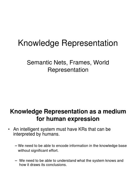 Knowledge Representation Semantic Nets Frames World Representation Pdf Knowledge