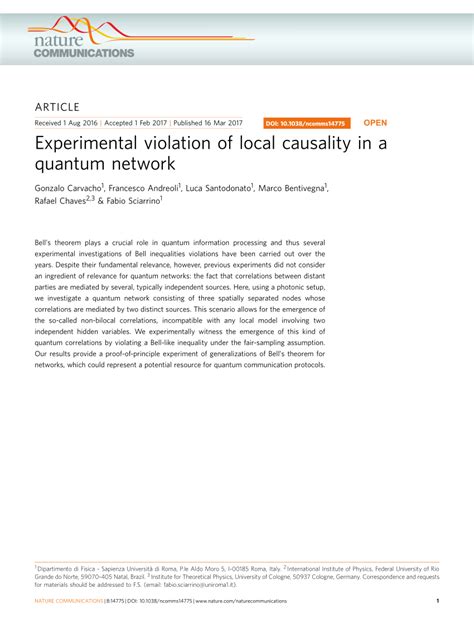 Pdf Experimental Violation Of Local Causality In A Quantum Network