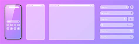 스마트 폰 다양한 검색 창 템플릿이있는 투명한 인터넷 브라우저 창 검색 상자 주소 표시줄 및 텍스트 필드가 있는 웹 사이트 엔진 웹 사이트 Ui 인터페이스 요소 벡터 그림