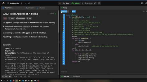 Leetcode 2262 Total Appeal Of A String Youtube