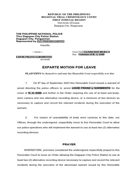 Sample Of Ex Parte Motion To Use Adr Pdf