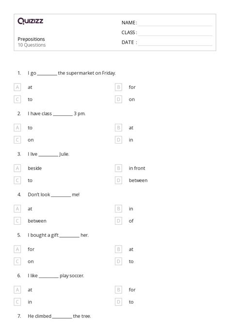 Prepositions Worksheets For Th Class On Quizizz Free Worksheets Library