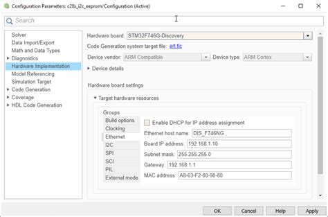 Configure Network Settings For Stmicroelectronics Discovery Boards Ethernet Resource Matlab