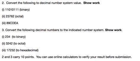 solved 2 convert the following to decimal number system