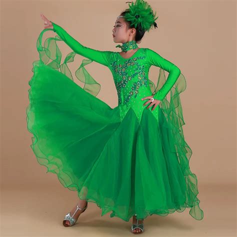 New Green Girls Modern Dance Dress Costumes Ballroom Dance Competition