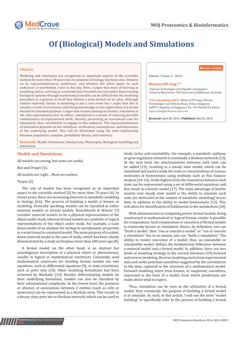 Pdf Of Biological Models And Simulations