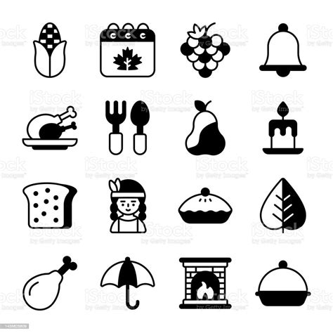 추수 감사절 벡터 글리프 아이콘 세트 현대 검은 색 기호 전통적인 휴일 요소의 컬렉션 11월에 대한 스톡 벡터 아트 및 기타 이미지 Istock