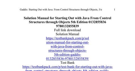 Solution Manual For Starting Out With Java From Control Structures Through Objects 5th Edition