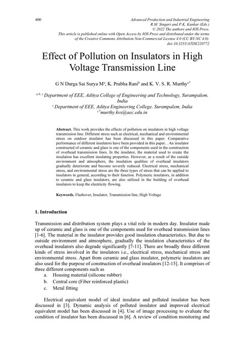 Pdf Effect Of Pollution On Insulators In High Voltage Transmission Line