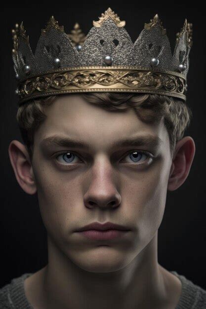 Ilustração De Ia Generativa De Um Jovem Príncipe Sério Com Coroa Na