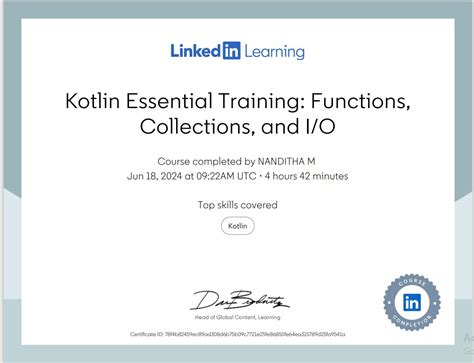 Completed Kotlin Essential Training From Linkedin Nanditha M Posted On The Topic Linkedin