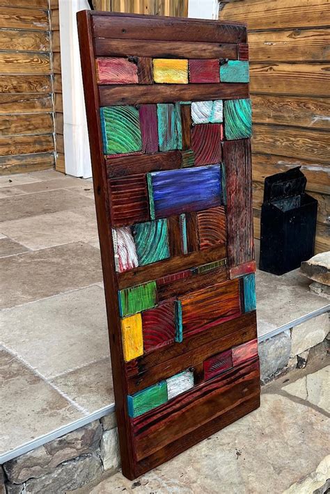 Wall Reclaimed Wood Art Decor Modern Large Rustic Mix Media Sculpture