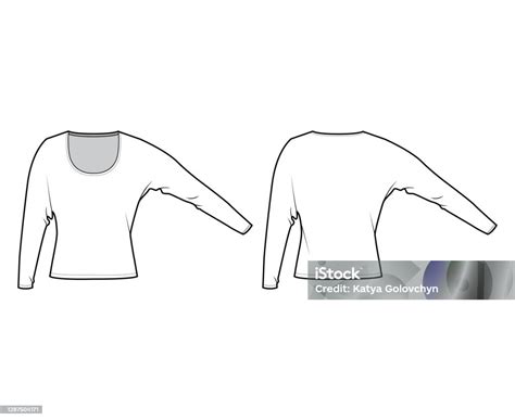 롱 돌만 슬리브 테크니컬 패션 일러스트와 허리 길이 라운드 네크라인 플랫 0명에 대한 스톡 벡터 아트 및 기타 이미지 0명 T 셔츠 검은색 Istock