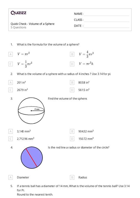 volume of a sphere worksheets worksheets library