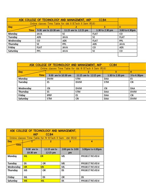 Cse Online Classes Time Table Pdf