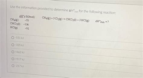 solved use the information provided to determine Δh∘nxn for