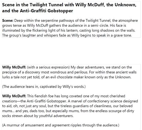 The Unknown In Willy Wonkas Experience Script Part 1 The Unknown