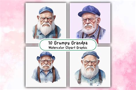 Grumpy Grandpa Watercolor Clipart Graphic By Design Point · Creative Fabrica