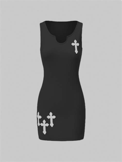 Emmiol Free Shipping 2025 Cross Patch Ribbed Sleeveless Mini Dress