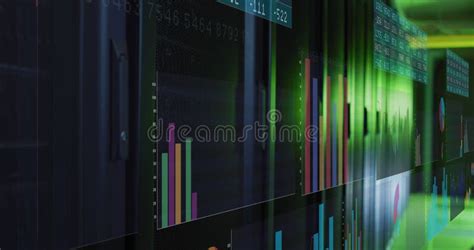 Animation Of Interface With Statistical Data Processing Against Computer Server Room Stock