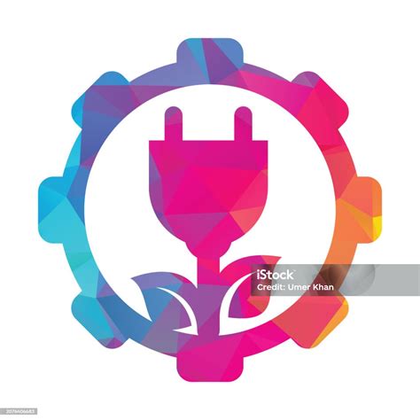 리프 플러그 기어 모양 개념 로고 디자인 벡터 일러스트 레이 션 0명에 대한 스톡 벡터 아트 및 기타 이미지 0명 개념 개념과 주제 Istock