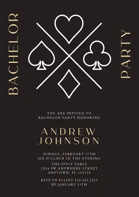 포커 카드 한 벌 무료 총각 파티 초대장 템플릿 Invitanku