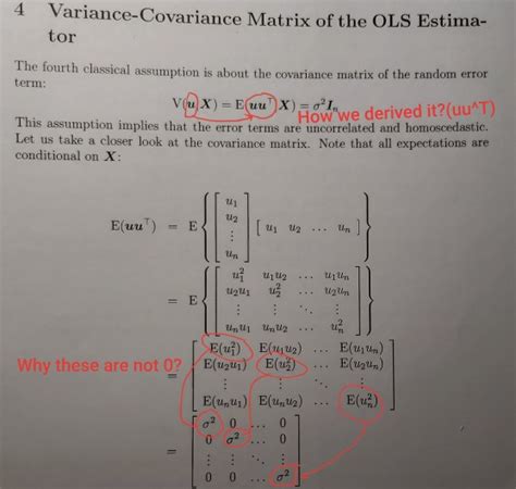 Solved 4 Variance Covariance Matrix Of The Ols Estima Tor