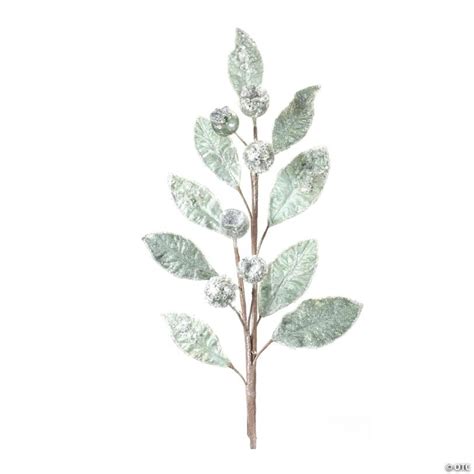 Edge Collections 24 Green Glittered Pod Leaf Spray Oriental