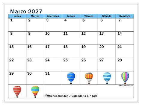 Calendarios De Marzo De 2027 Michel Zbinden