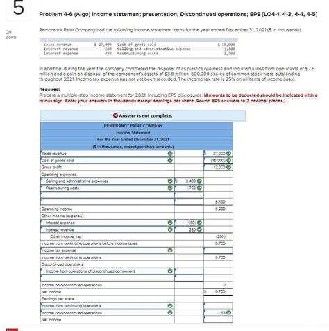 Solved Problem 4 6 Algo Income Statement Presentation