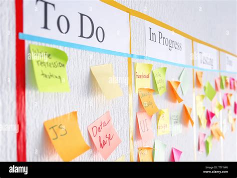 Scrum Task Board With Stickers On Wall In Office Stock Photo Alamy