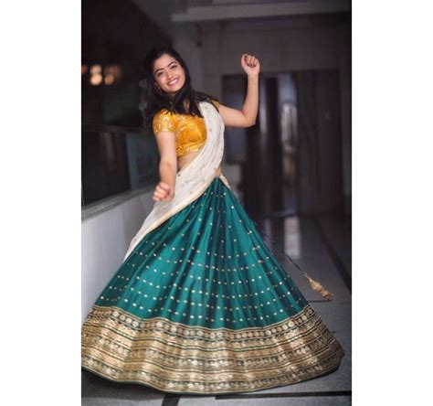 Rashmika Mandanna Beautiful Half Saree Photos Hollywood Tollywood Bollywood Tamil