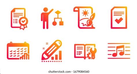 Algorithm Certificate Edit Statistics Line Icons Stock Illustration