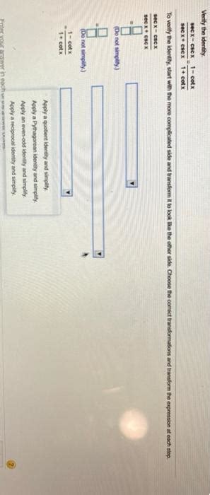 Solved O Verify The Identity Sex Ccx Cot Sex Cncx Cotx Chegg Com