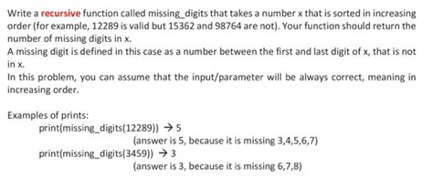 Solved Write A Recursive Function Called Missing Digits That