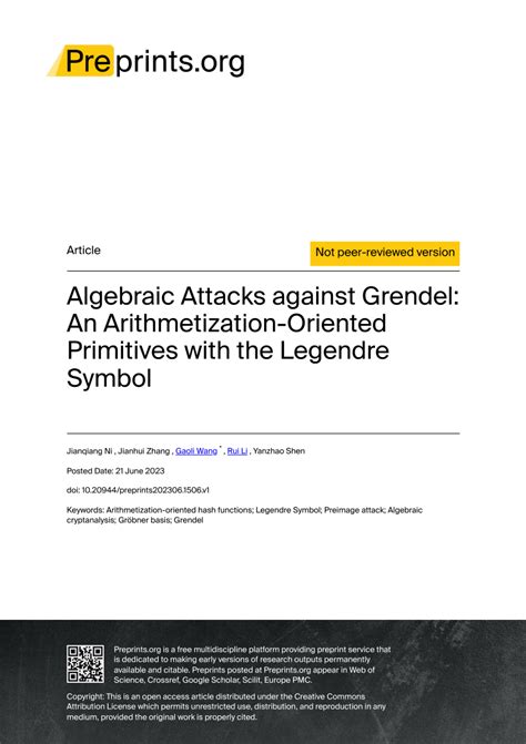 Pdf Algebraic Attacks Against Grendel An Arithmetization Oriented Primitives With The