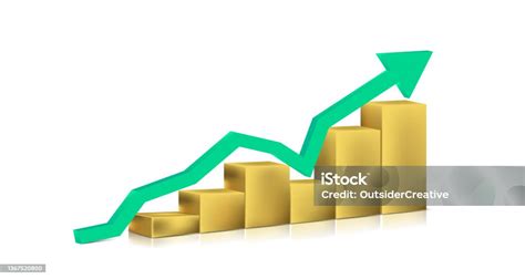 녹색 주식 차트의 3d 그림 또는 금막대와 녹색 화살표와 주가 의 상승 흰색 배경에 고립 가격에 대한 스톡 벡터 아트 및 기타 이미지 Istock
