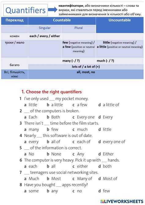 Quantifiers Live Worksheets