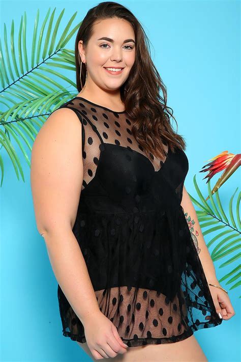 Sexy Black Printed Polka Dots Plus Size One Piece Swimsuit Amiclubwear