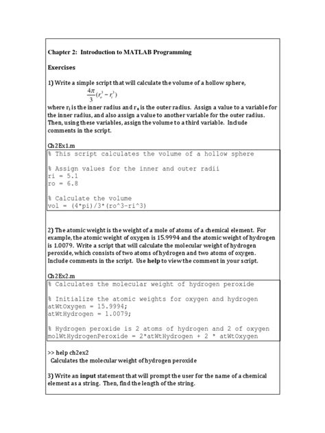 Chapter 2 Introduction To Matlab Programming Exercises Pdf