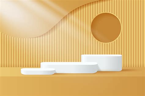 추상 3d 금 연단 배경 제품 디스플레이 프레젠테이션을 위한 현대적인 미니멀리스트 모형 사실적인 골드 실린더 받침대 연단 0명에 대한 스톡 벡터 아트 및 기타 이미지